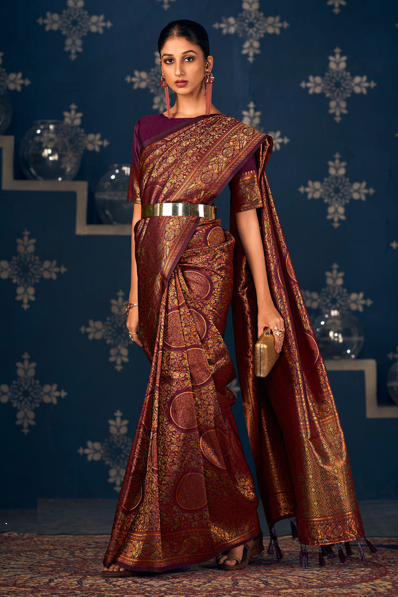 Wine Purple Pure Silk Saree – SHANGRILA DESIGNER